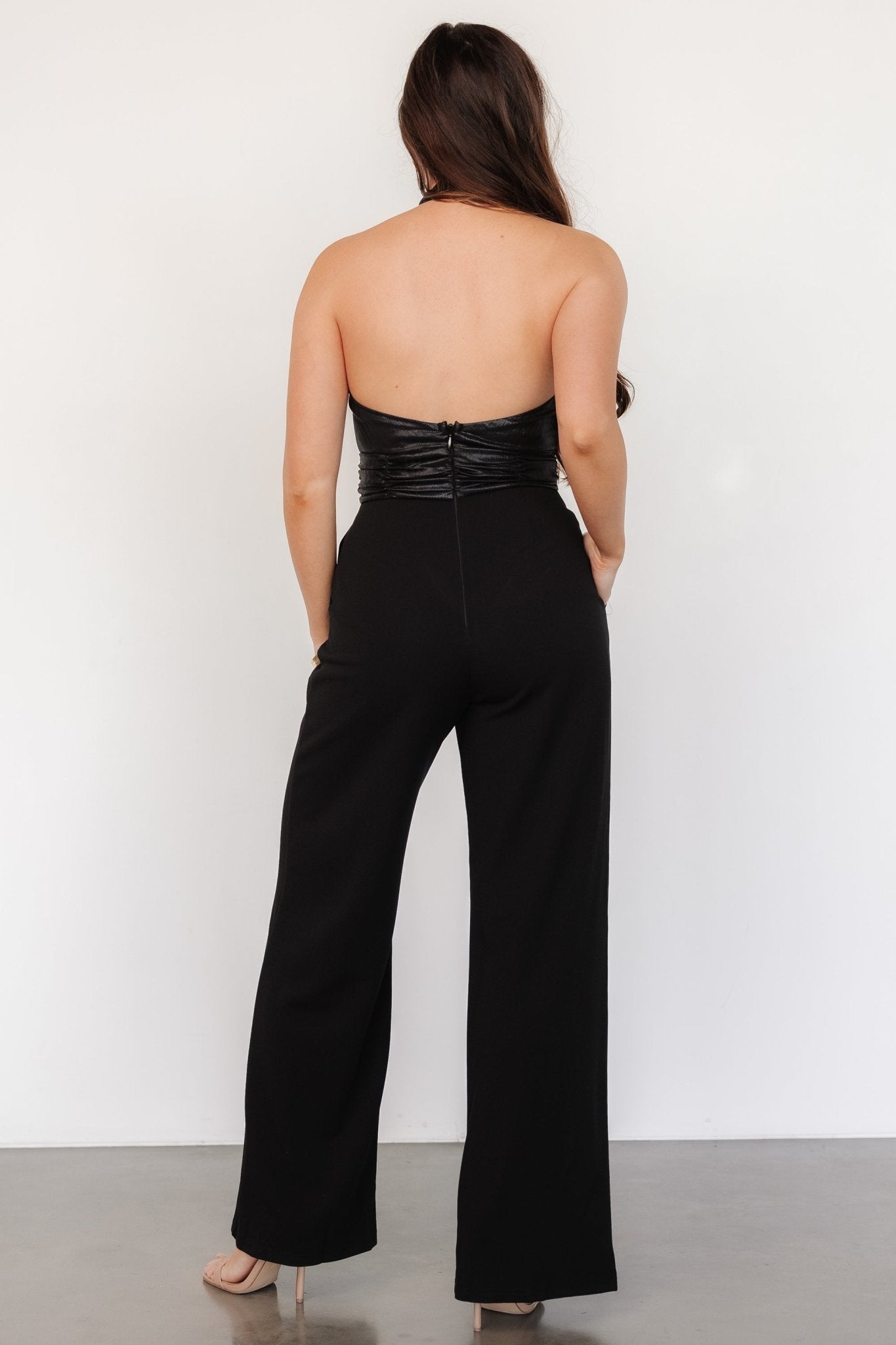 Black Halter Jumpsuit with Open Back & Side Pockets | Reign - Baltic Born